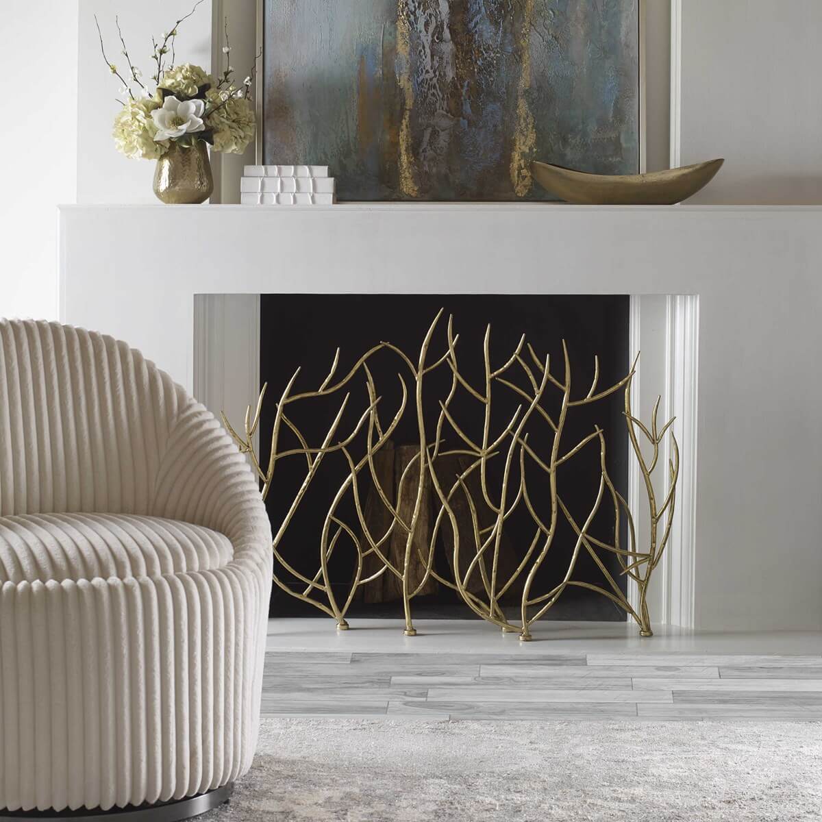 Gold Branches Decorative Fireplace Screen | Poonam's by Design